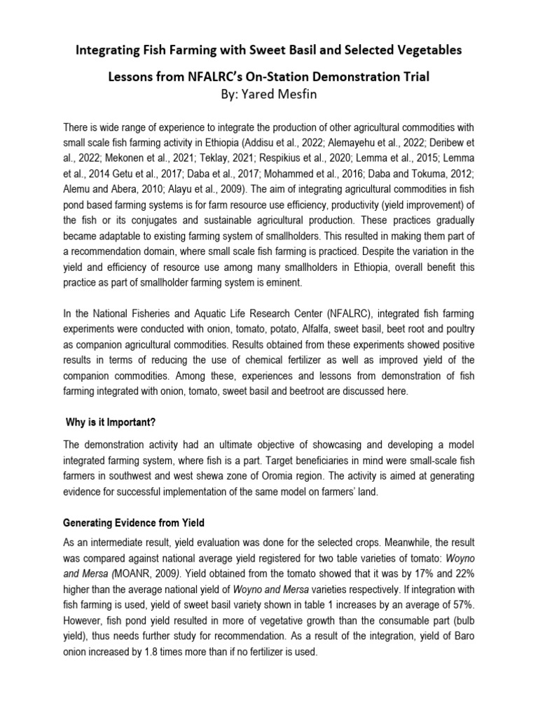 Integrated Fish Farming with Vegetables | PDF | Agriculture | Crop Yield
