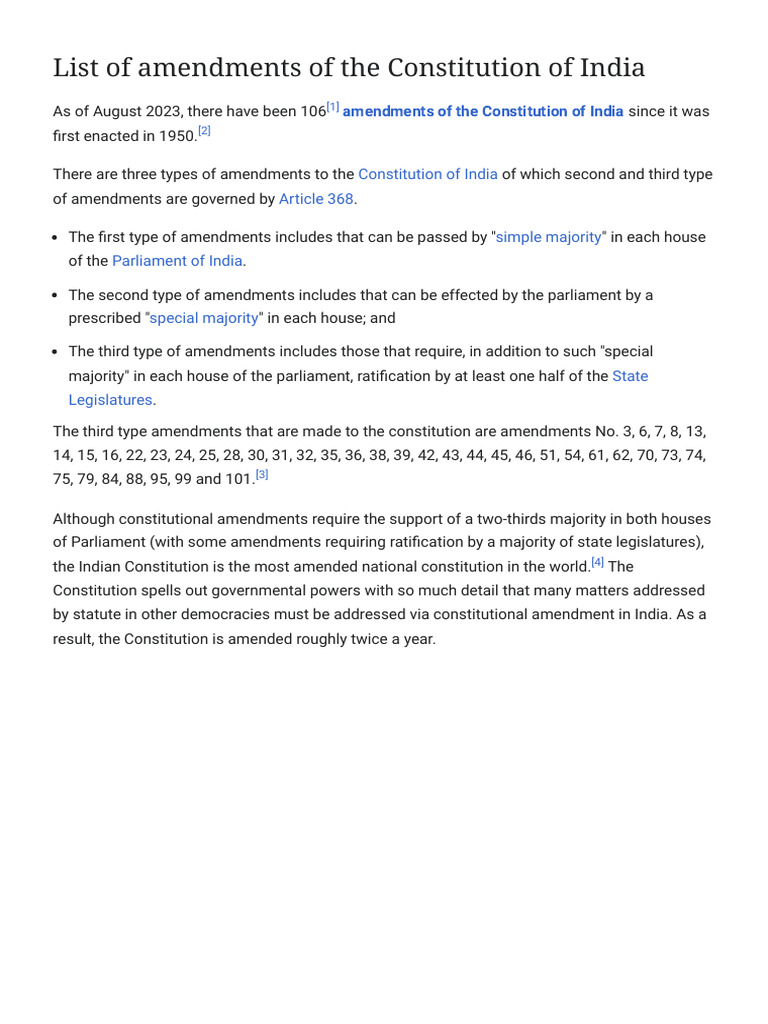 List of Amendments of The Constitution of India - Wikipedia | PDF ...