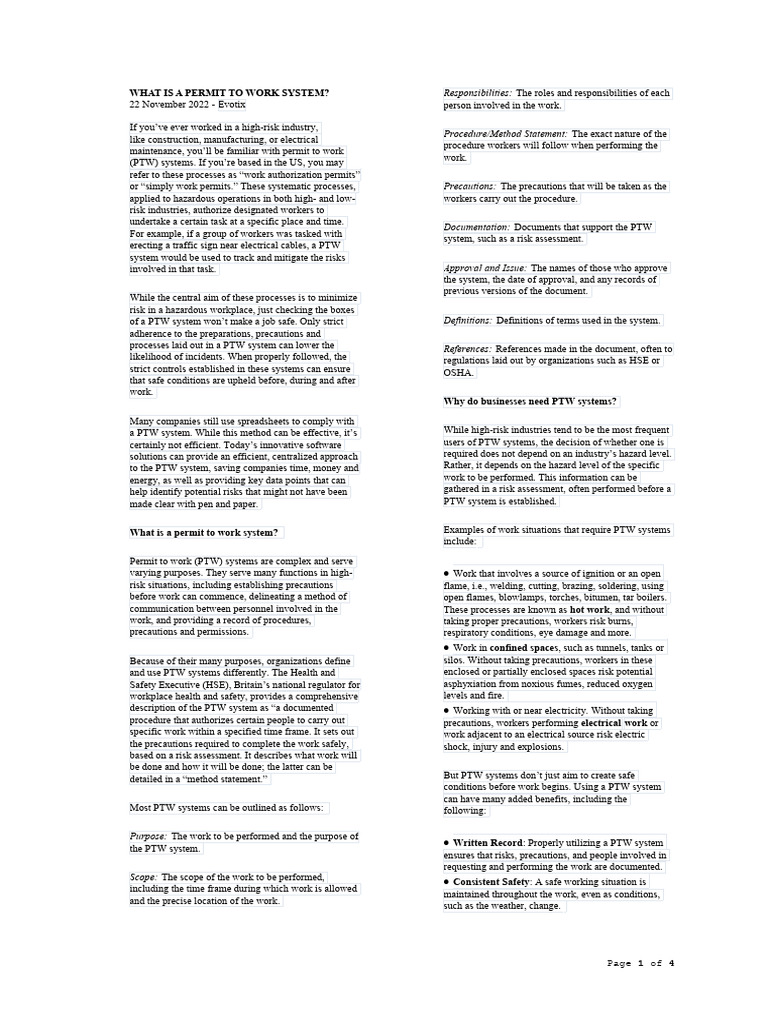 What Is A Permit To Work System | PDF | Risk | Occupational Safety And ...
