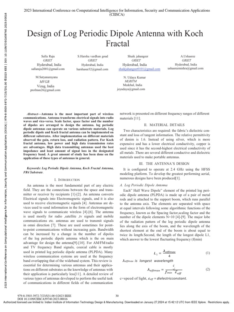 Design of Log Periodic Dipole Antenna With Koch Fractal | PDF