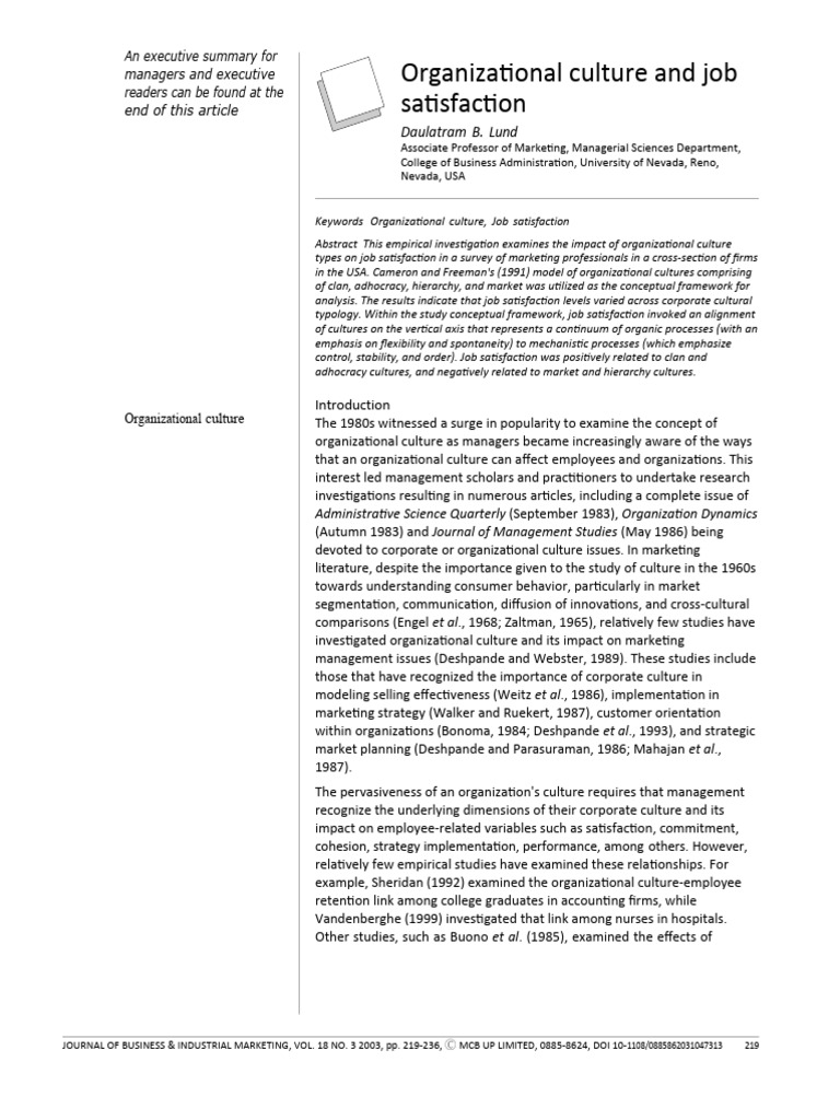 Organizational_culture_and_job_satisfact | PDF | Organizational Culture ...