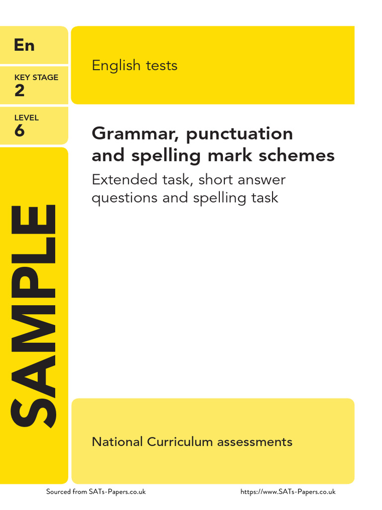 ks2 English 2013 Level 6 Specimen Grammar Punctuation Spelling Marking ...
