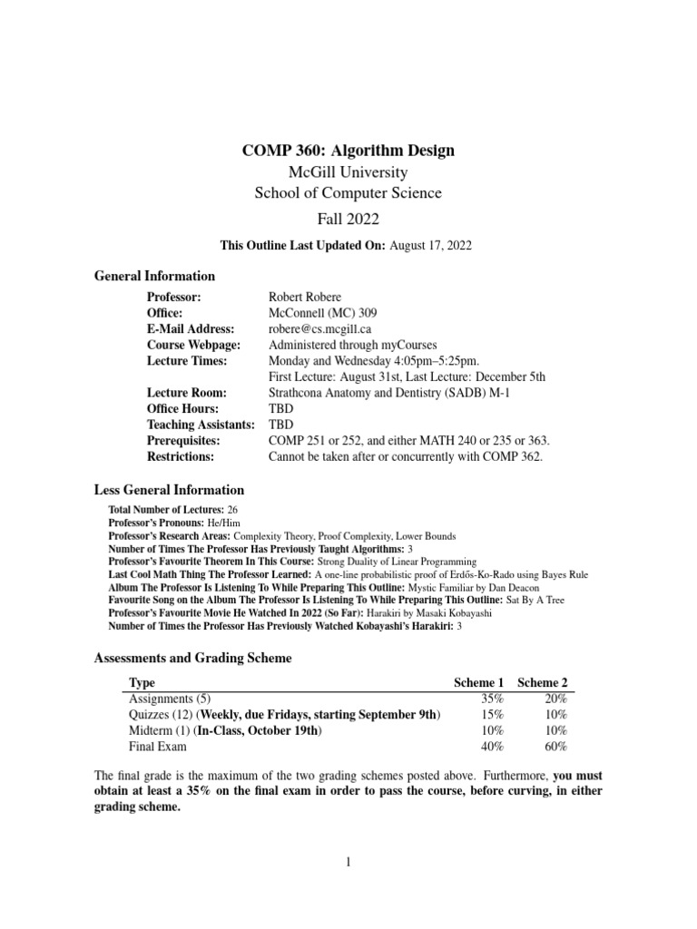Comp 360 Syllabus Pdf Linear Programming Computational Complexity