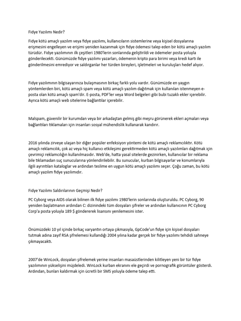 Fidye Yazılımı Nedir | PDF