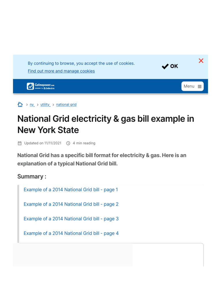 National Grid Electricity & Gas Bill Example in New York State ...