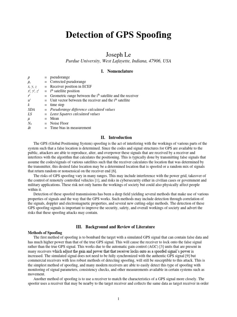 Gps Spoofing Detection Finalpdf Pdf Least Squares Global Positioning System 