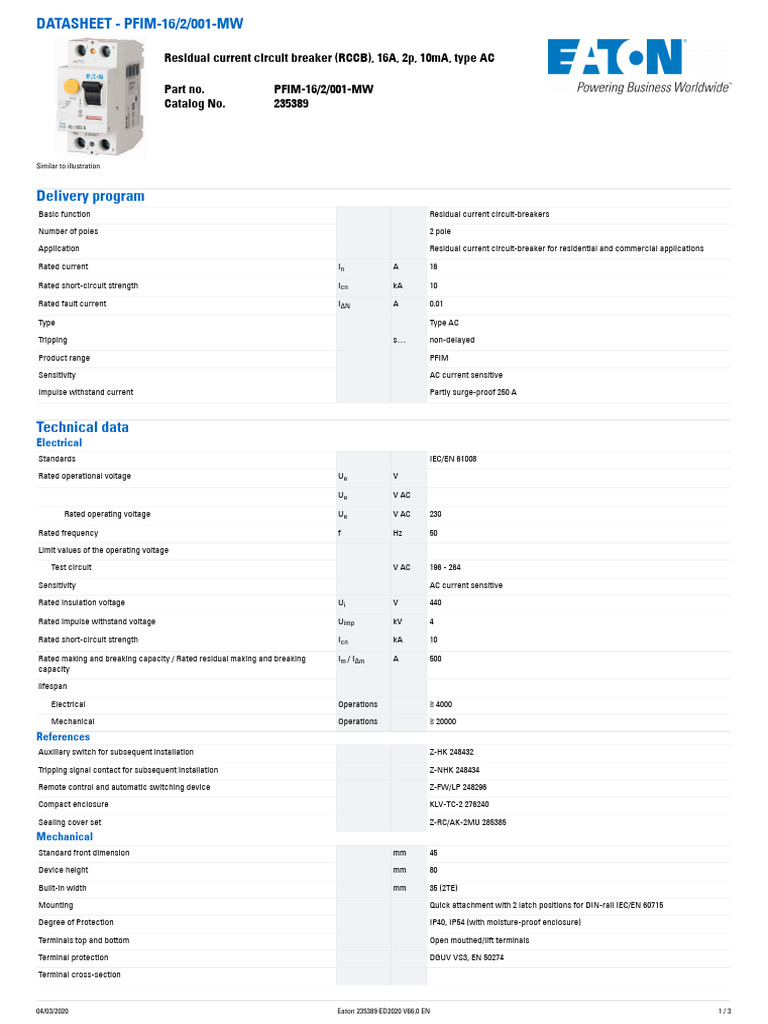 Eaton RCD | PDF | Insulator (Electricity) | Alternating Current
