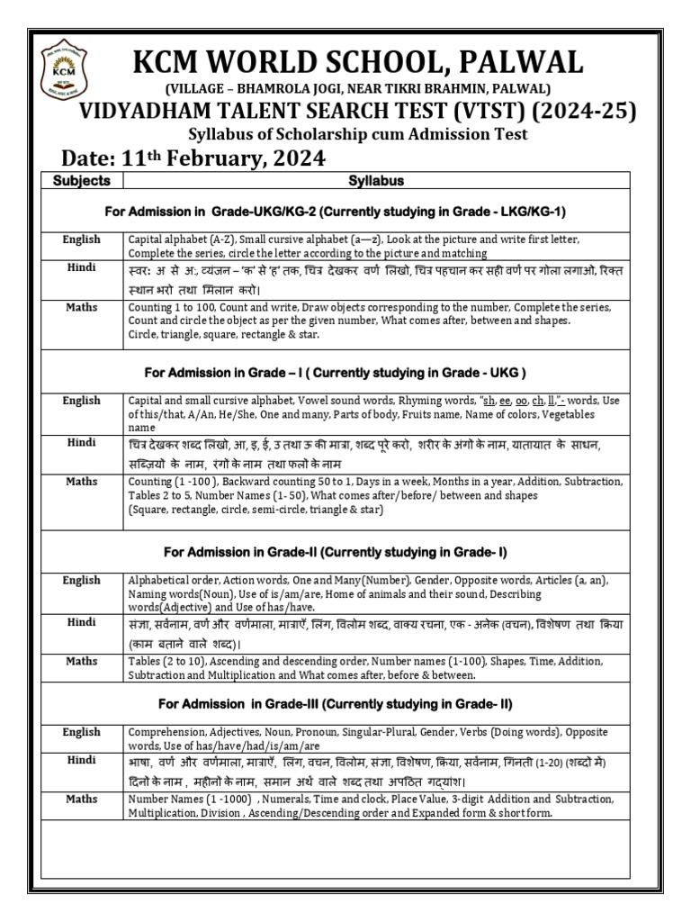 VTST - Syllabus (2024-25) | PDF | Equations | Grammatical Gender
