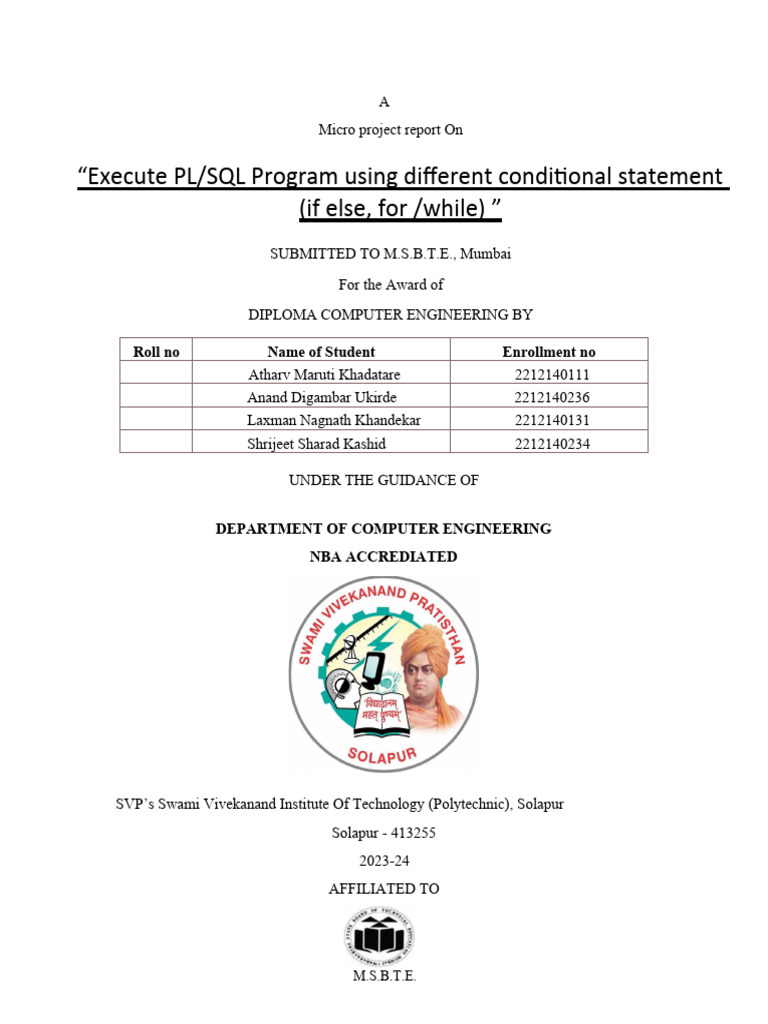DMS Microproject | PDF | Control Flow | Pl/Sql