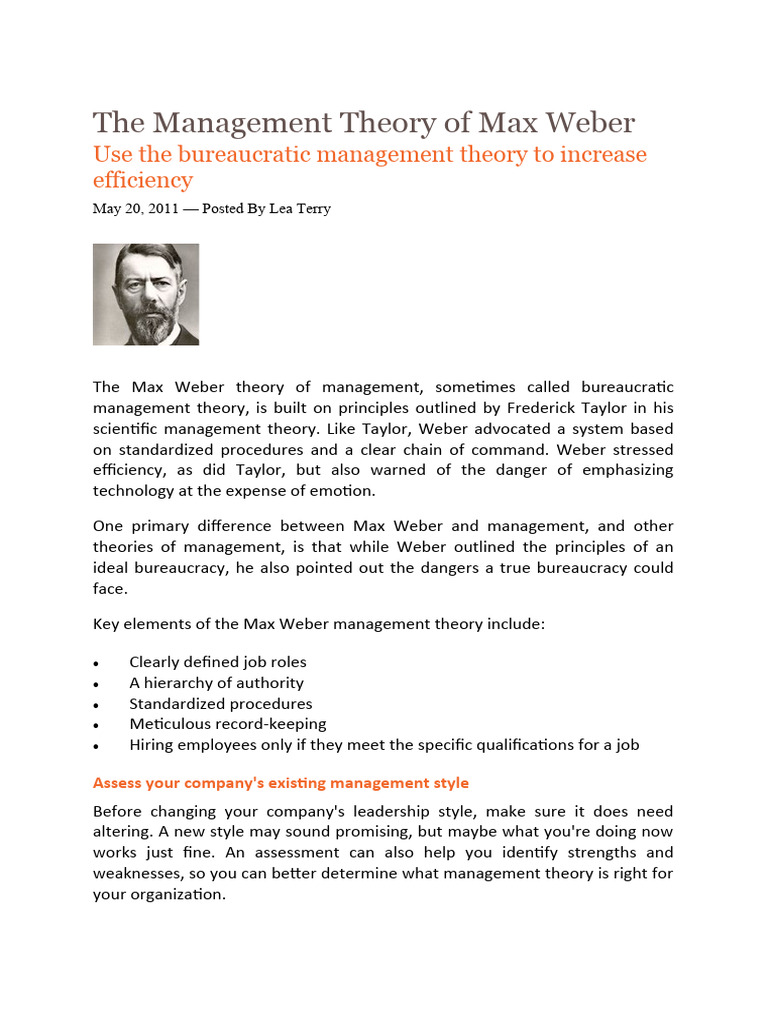 Max Weber's Bureaucratic Management Principles | PDF | Bureaucracy ...