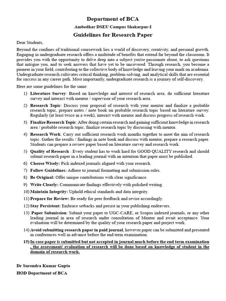 Guidelines For Research Paper | PDF | Academic Publishing | Mentorship