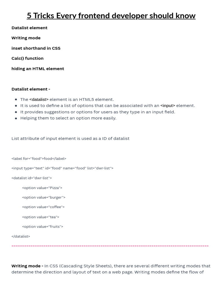 5 Tricks For Frontend Developer | PDF | Html Element | Hypertext