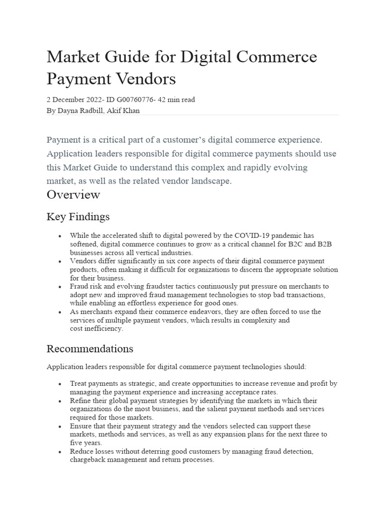 Market Guide For Digital Commerce Payment Vendors | PDF | Pay Pal | E Commerce