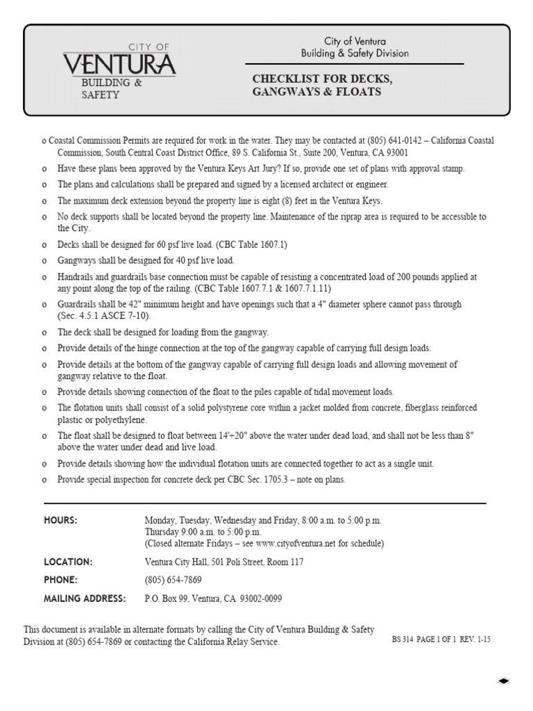 Decks, Gangways and Floats Checklist PDF | PDF