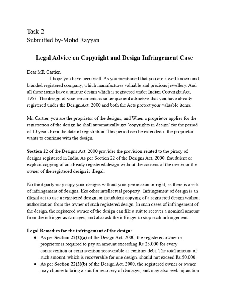 Legal Advice On Copyright and Design Cases PDF | PDF | Copyright ...