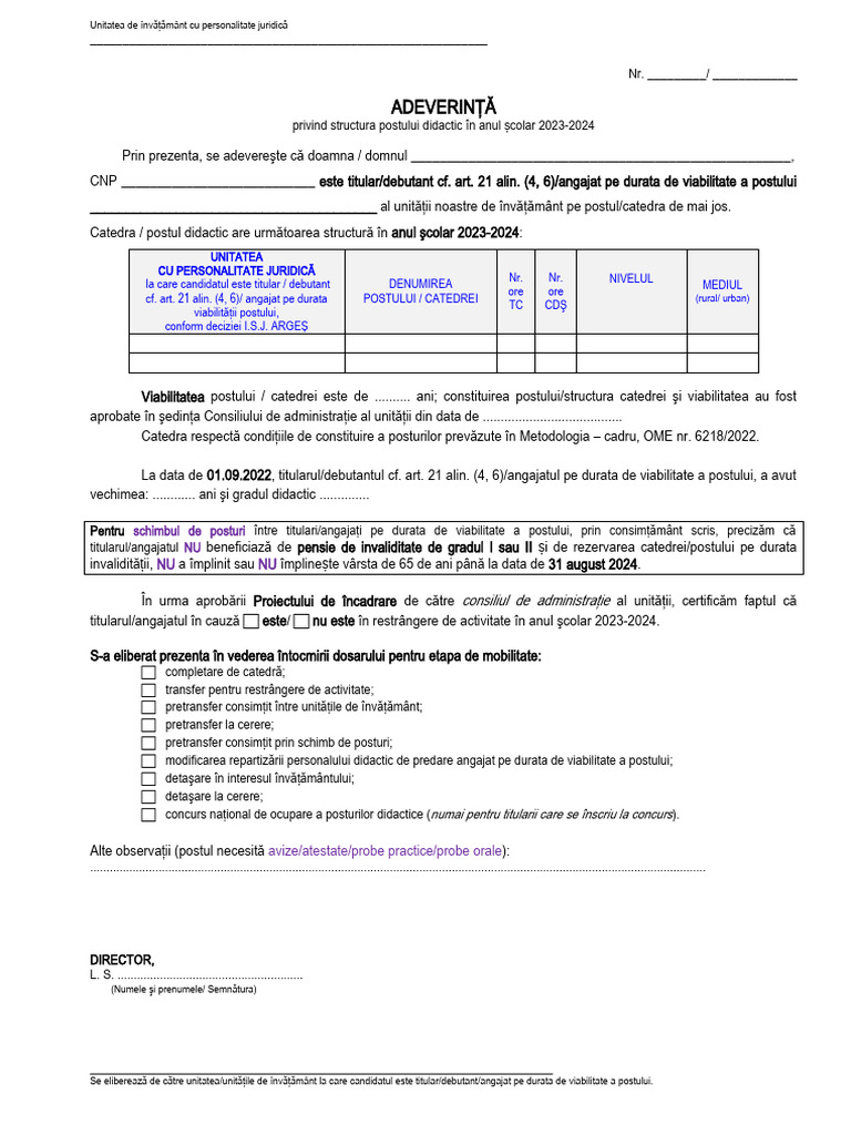 Model ADEVERINTA-SITUATIE-POST | PDF
