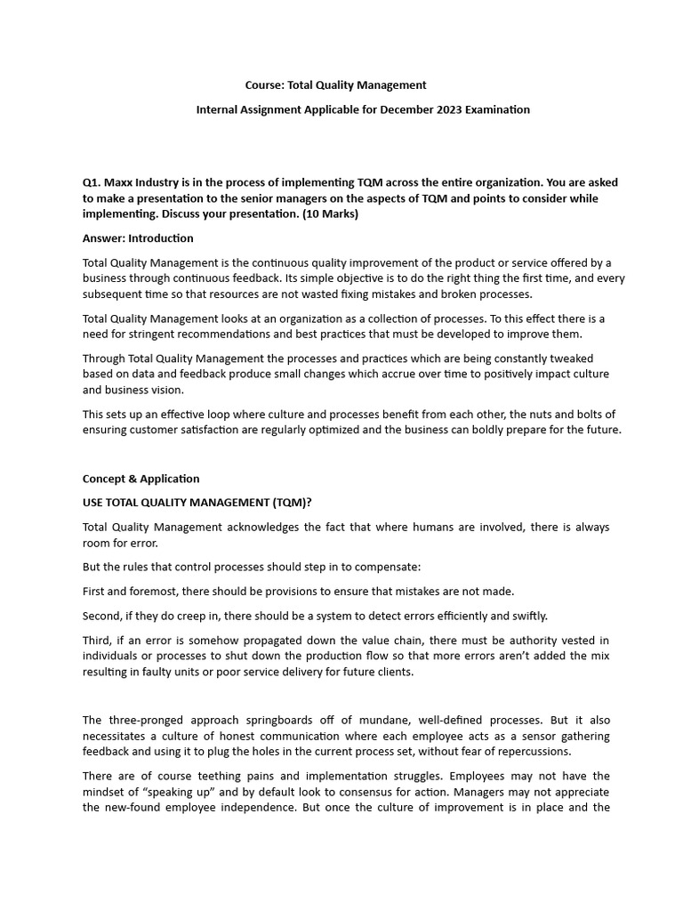 TQM Implementation Guide for Maxx Industry | PDF | Quality Management ...