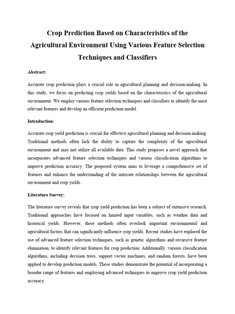 Crop 4679 Stics of The Agricultural Environment Using Various Feature Selection Techniques and ...