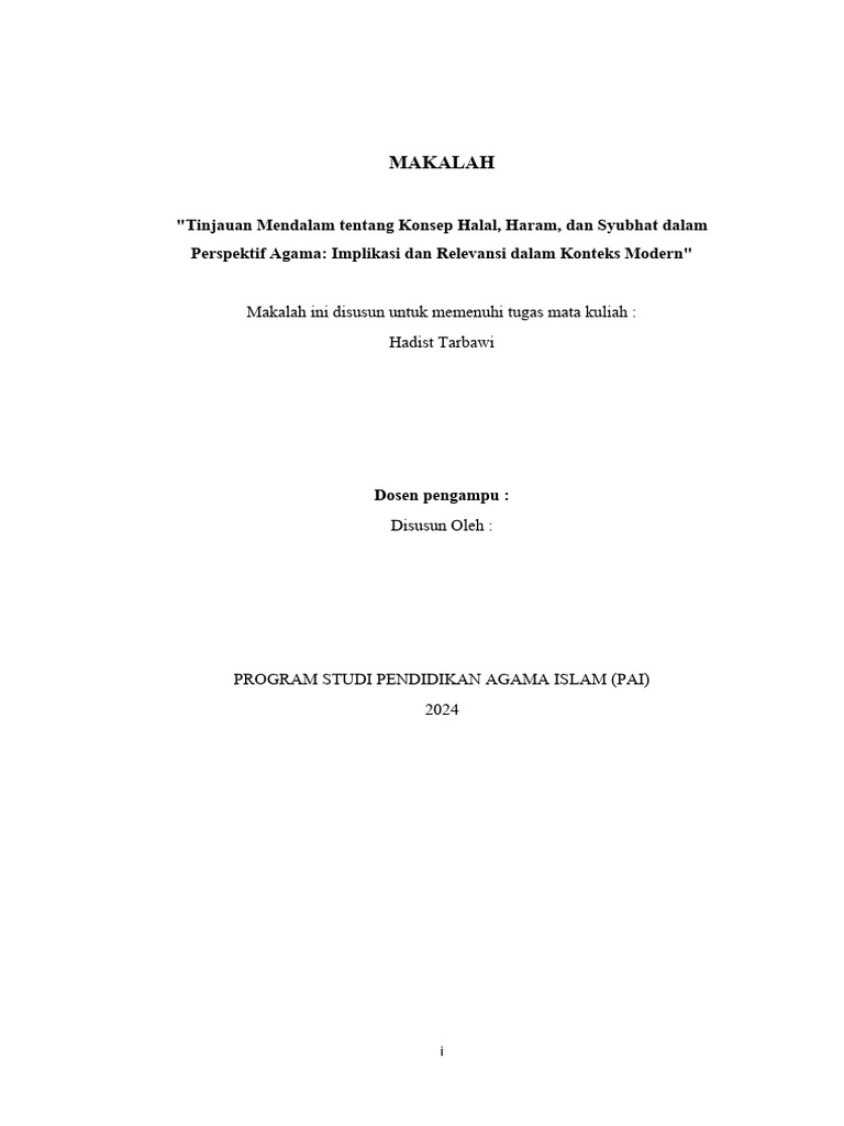 Makalah Pembahasan Halal Haram Dan Syubhat 1 | PDF