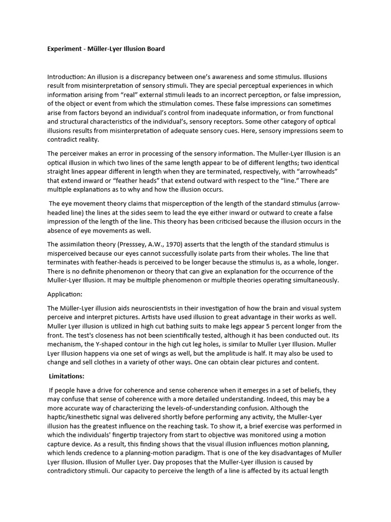 Muller Layer Illsuion | PDF | Perception | Illusion