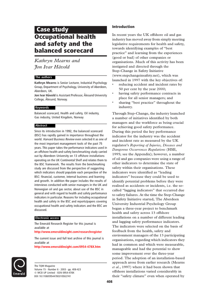 OHS and Balanced Scorecard | PDF | Occupational Safety And Health | Safety