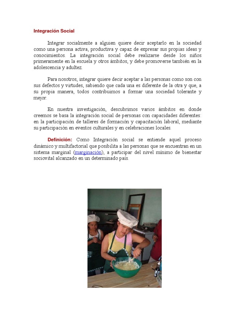 Definición de Integración Social | PDF | Crecimiento personal y profesional