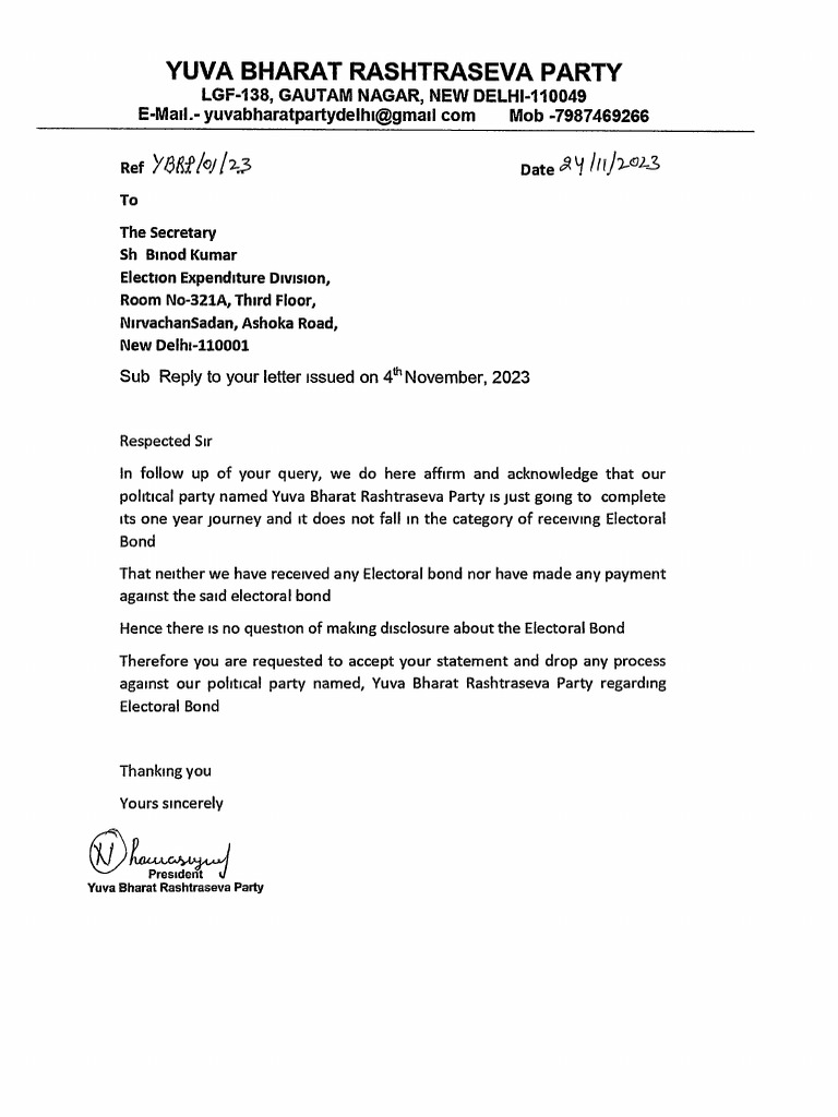 Ref Ymk 12 - Date V: Yuva Bharat Rashtraseva Party | PDF