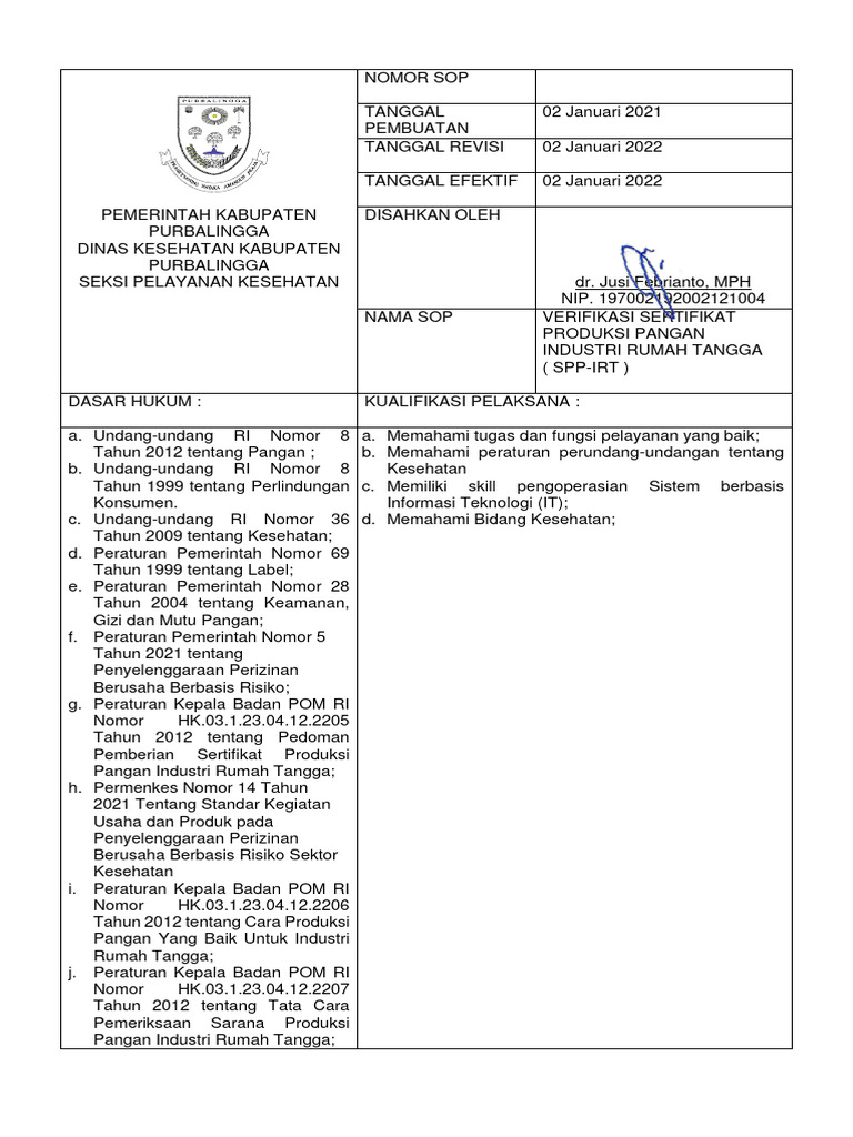Sop Rekomendasi Pirt | PDF