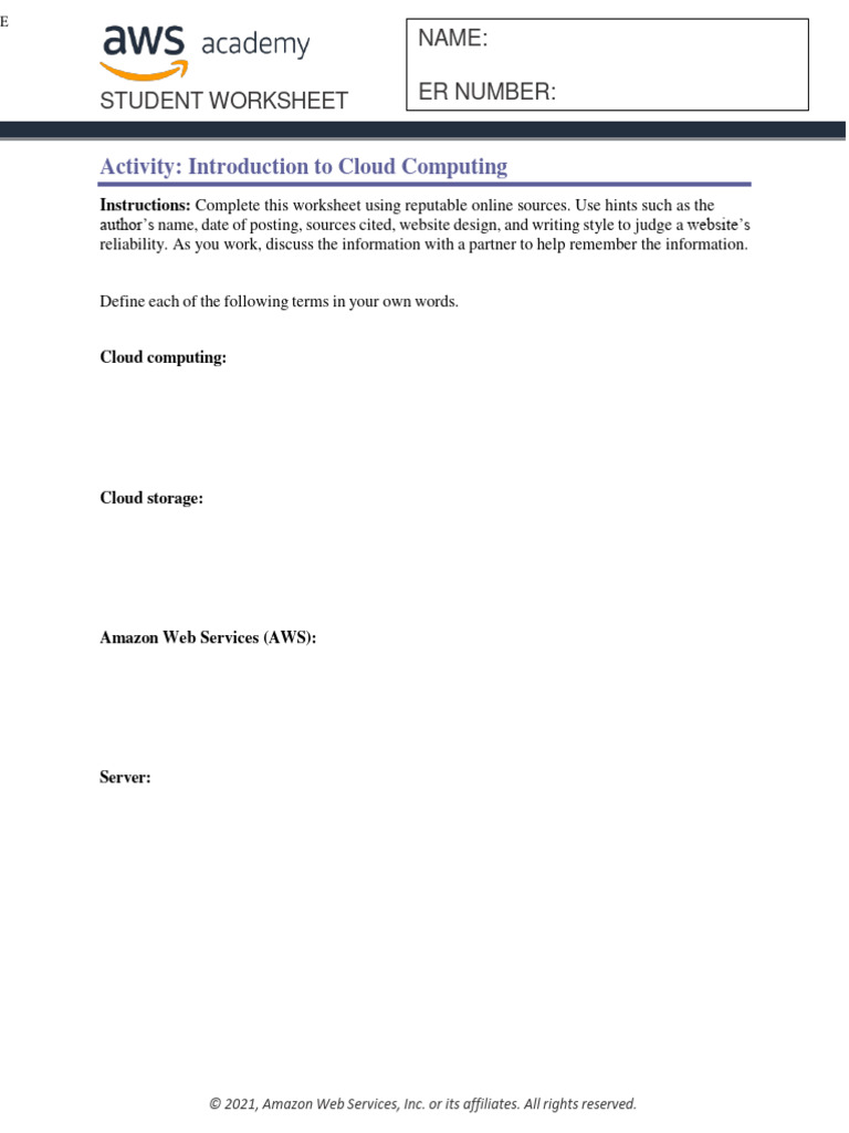 Introduction to Cloud Computing Worksheet | PDF | Business | Computers