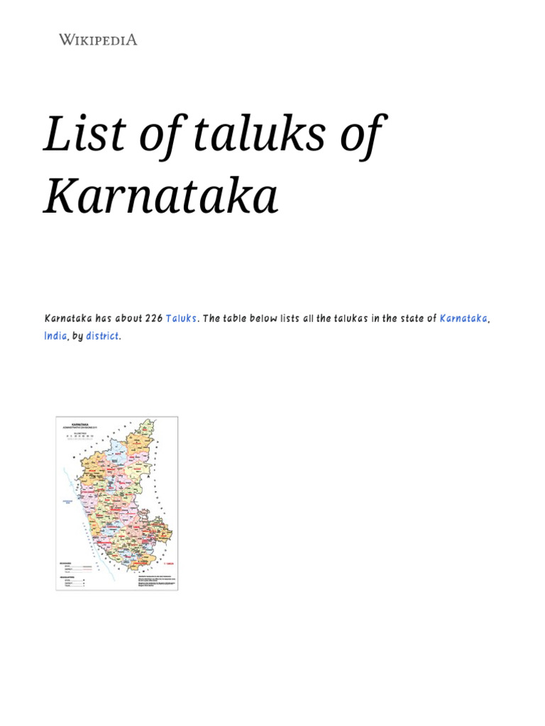 Karnataka Taluks List by District | PDF