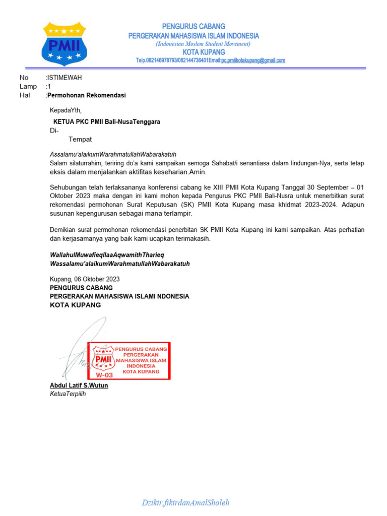 Permohonan Rekomendasi SK PMII Kupang | PDF | Pengembangan Diri | Gaya ...