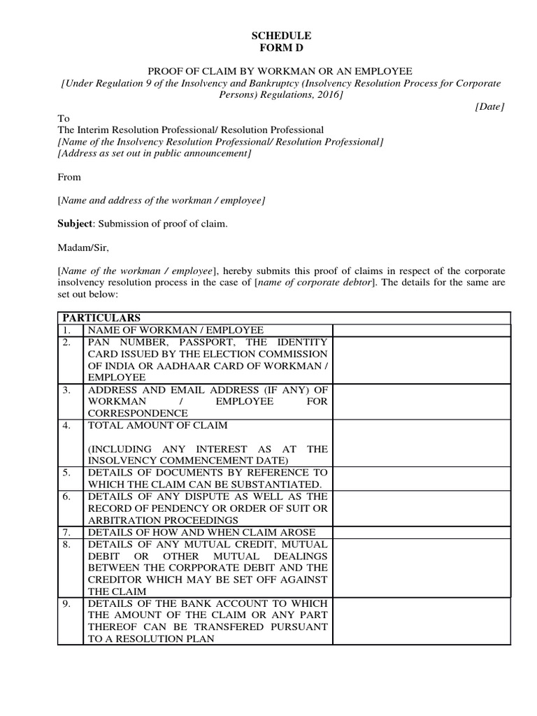 5 Form D For Workmen and Employees | PDF | Bankruptcy | Affidavit