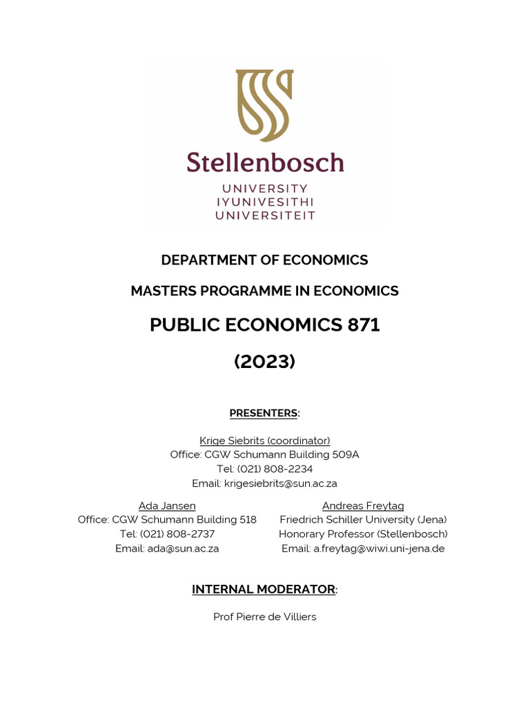Public Economics 871 Course Overview | PDF | Taxes | Public Economics