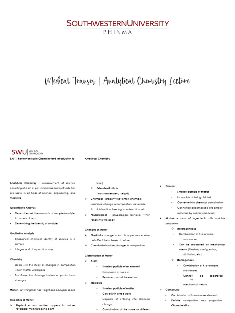 AnaChem Lec Transes | PDF | Chemistry | Atoms