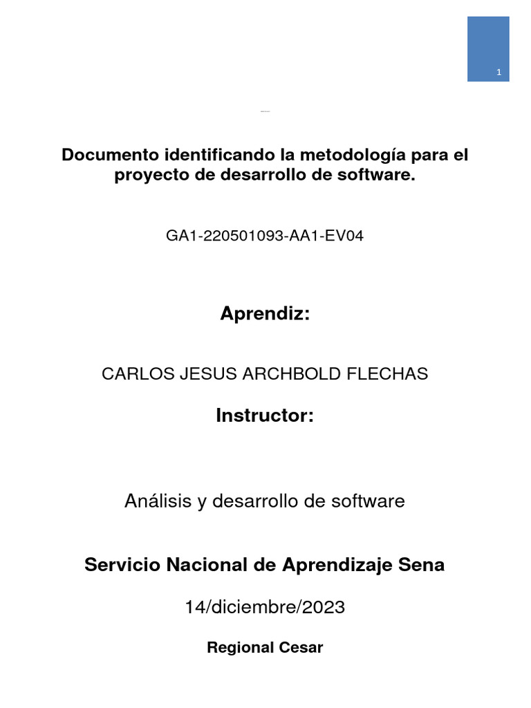 Documento Identificando La Metodologia para El Proyecto de Desarrollo de Software | PDF | Scrum ...