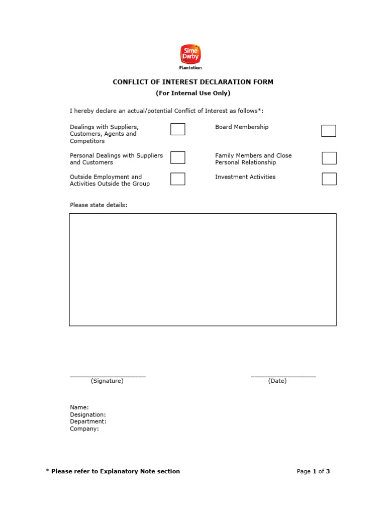 Conflict of Interest Declaration Form July 20 | Download Free PDF ...