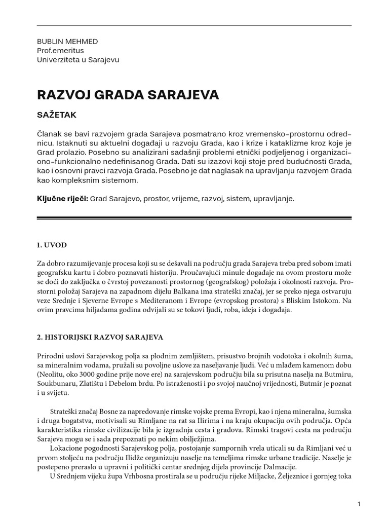 Razvoj Grada Sarajevo | PDF