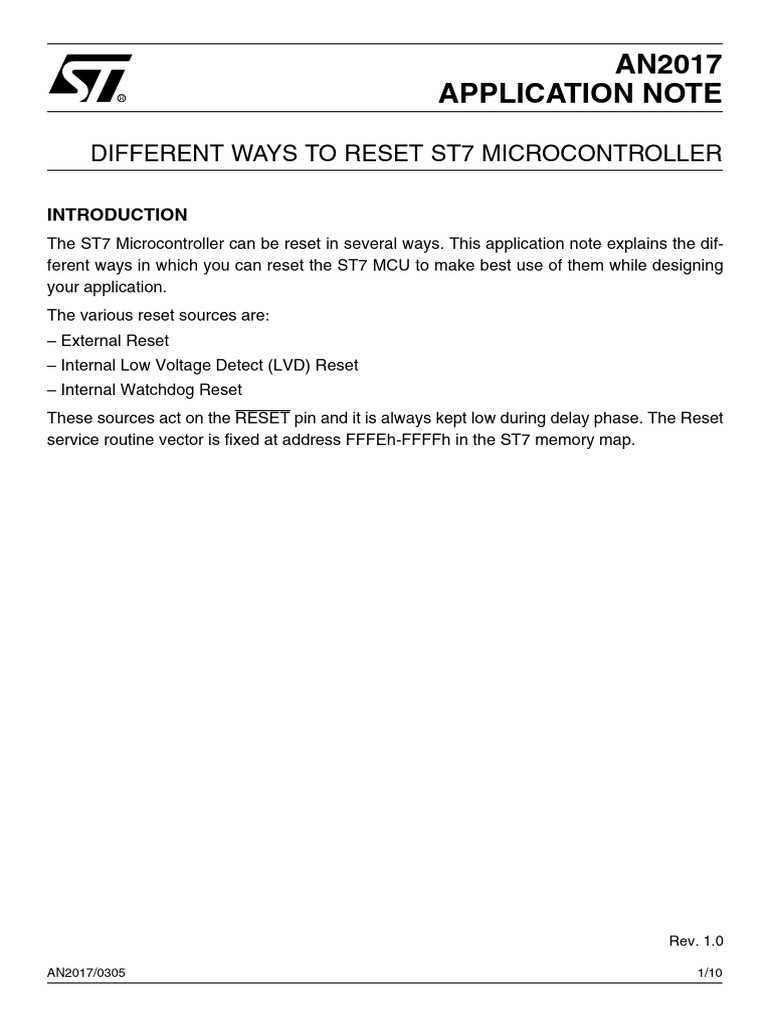 An2017 Different Ways To Reset st7 Microcontroller Stmicroelectronics 1 ...