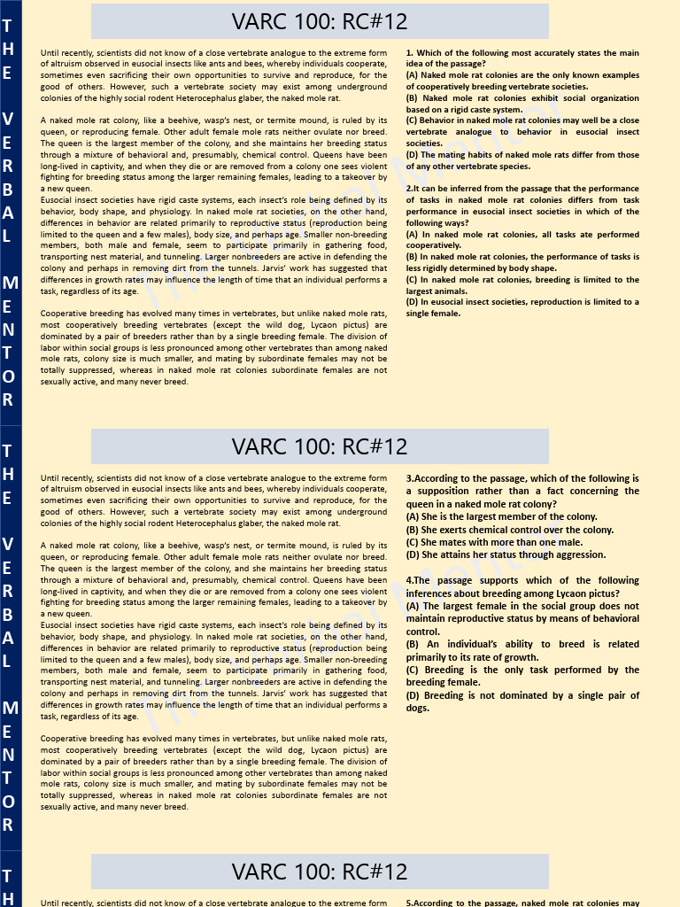 Varc Set 1 | PDF | Eusociality | Behavioural Sciences