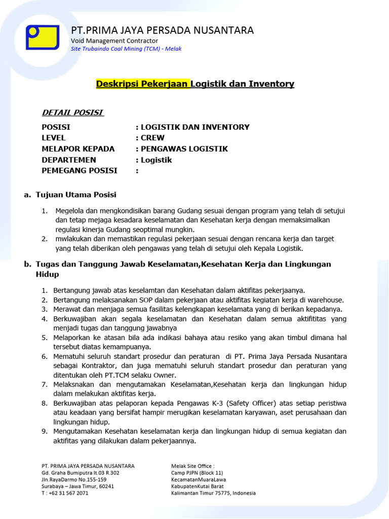 Jobdesk Logistik dan Inventory TCM | PDF | Bisnis