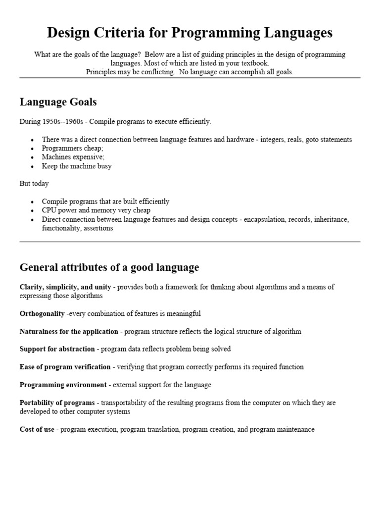 Design Criteria For Programming Languages | PDF | Computer Program ... Design Criteria For Programming Languages | PDF | Computer Program ...