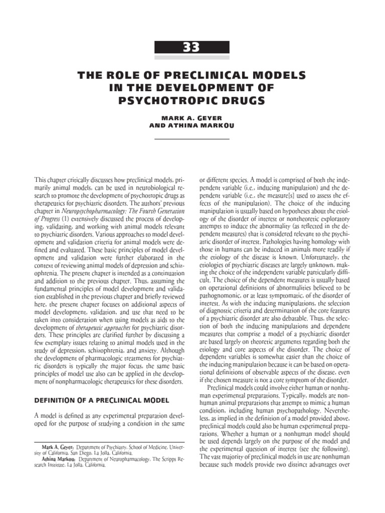 Preclinical Models in Psychotropic Drug Development | PDF ...