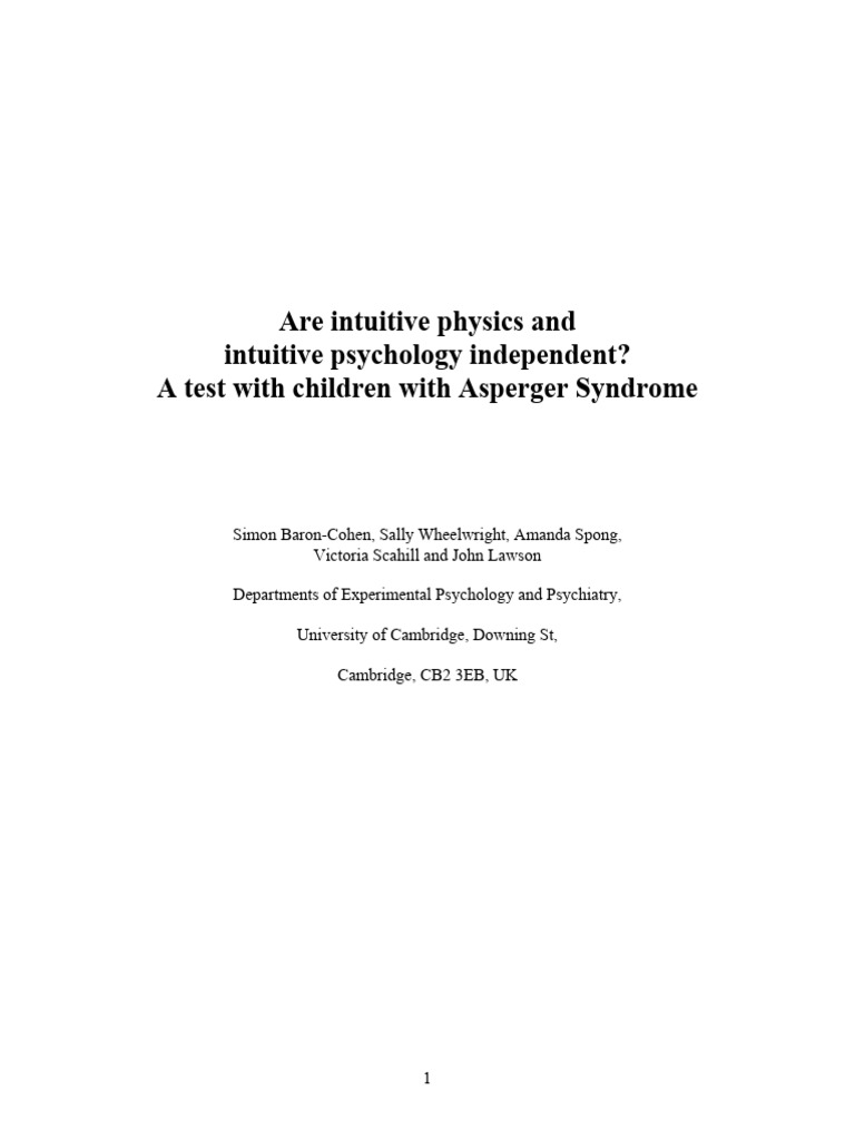 Intuitive Physics vs. Psychology in Asperger's | PDF | Asperger ...