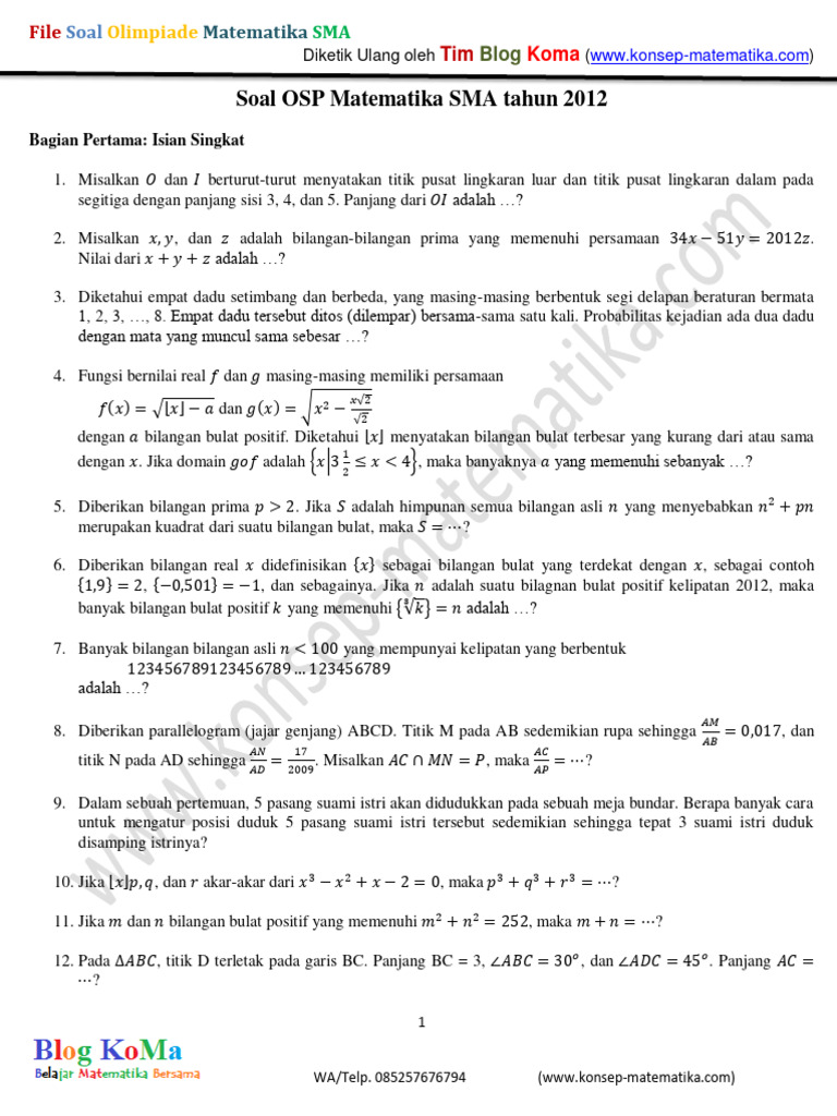 2012 soal osp Matik SMA | PDF