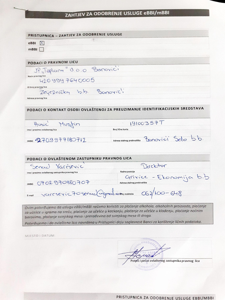 Zahtjev Za Odobrenje Usluge EBBI | PDF