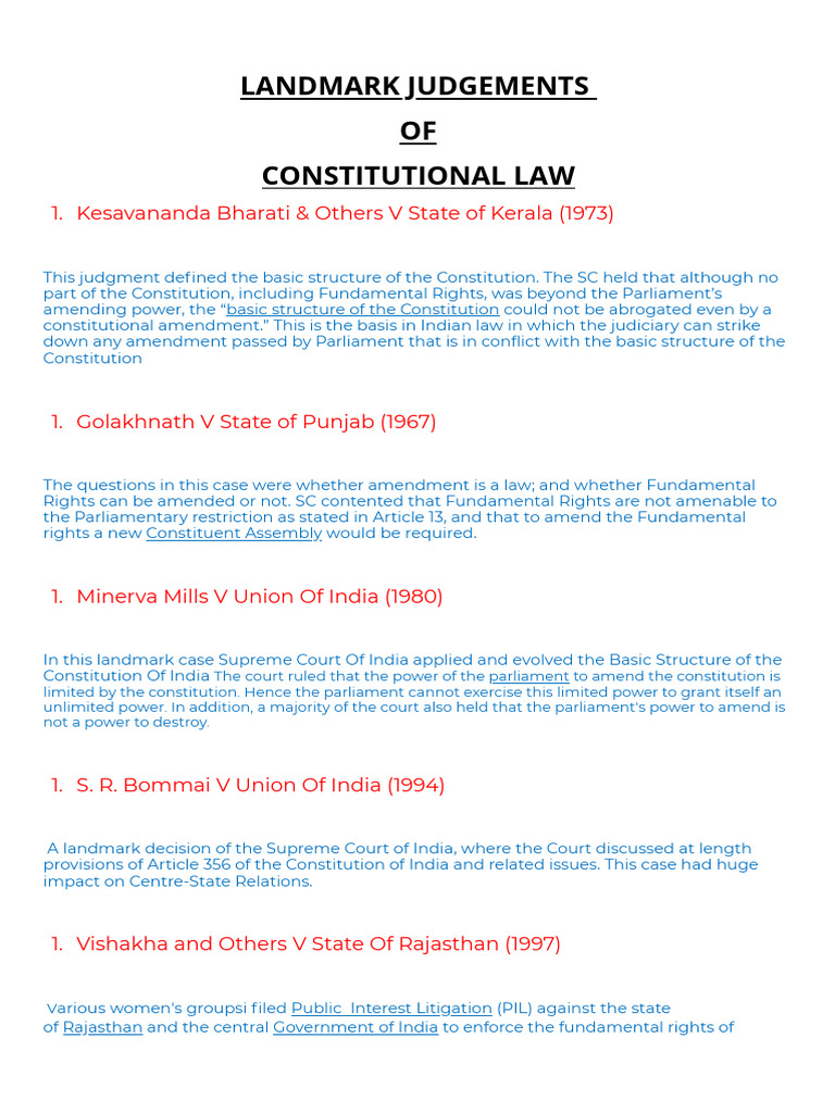 Landmark Case On Constitution Laws and Display | Download Free PDF | Public Law | Justice