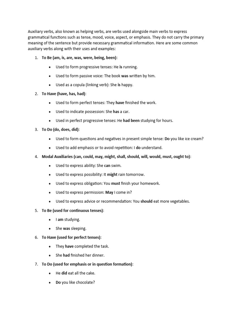 Auxiliary Verbs Pdf