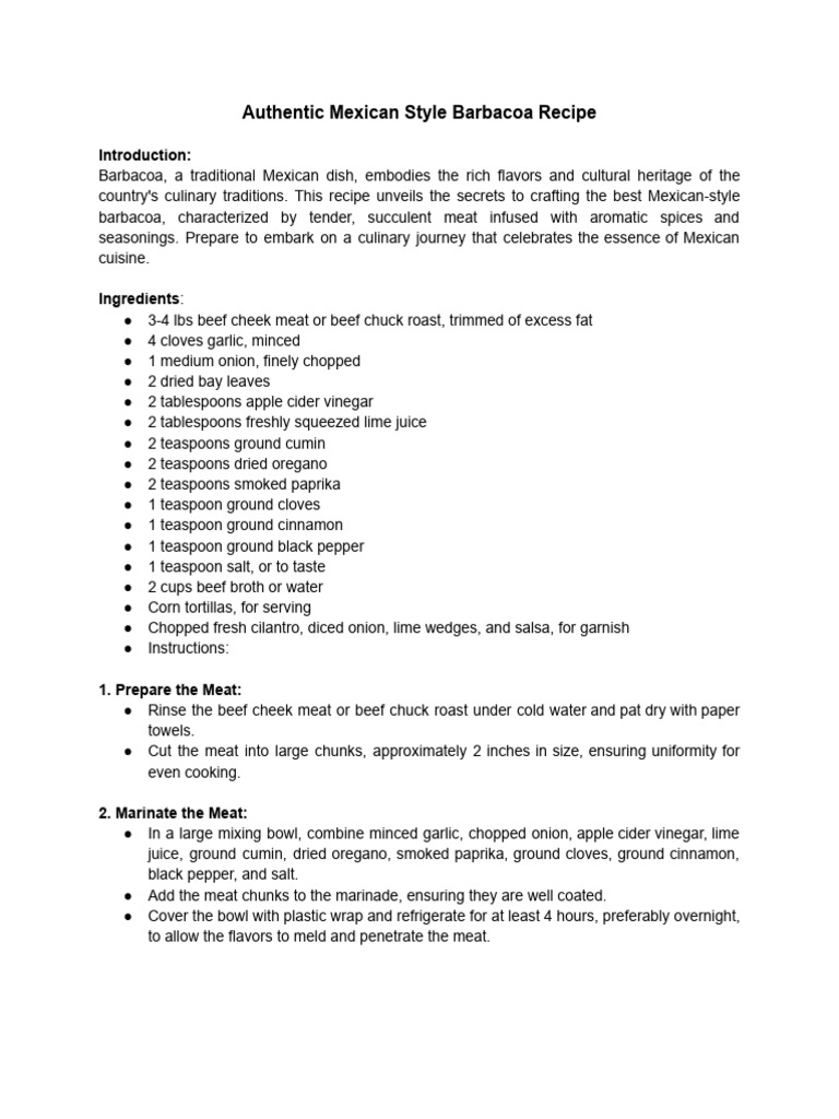 Authentic Mexican Style Barbacoa Recipe | PDF | Mexican Cuisine | Beef