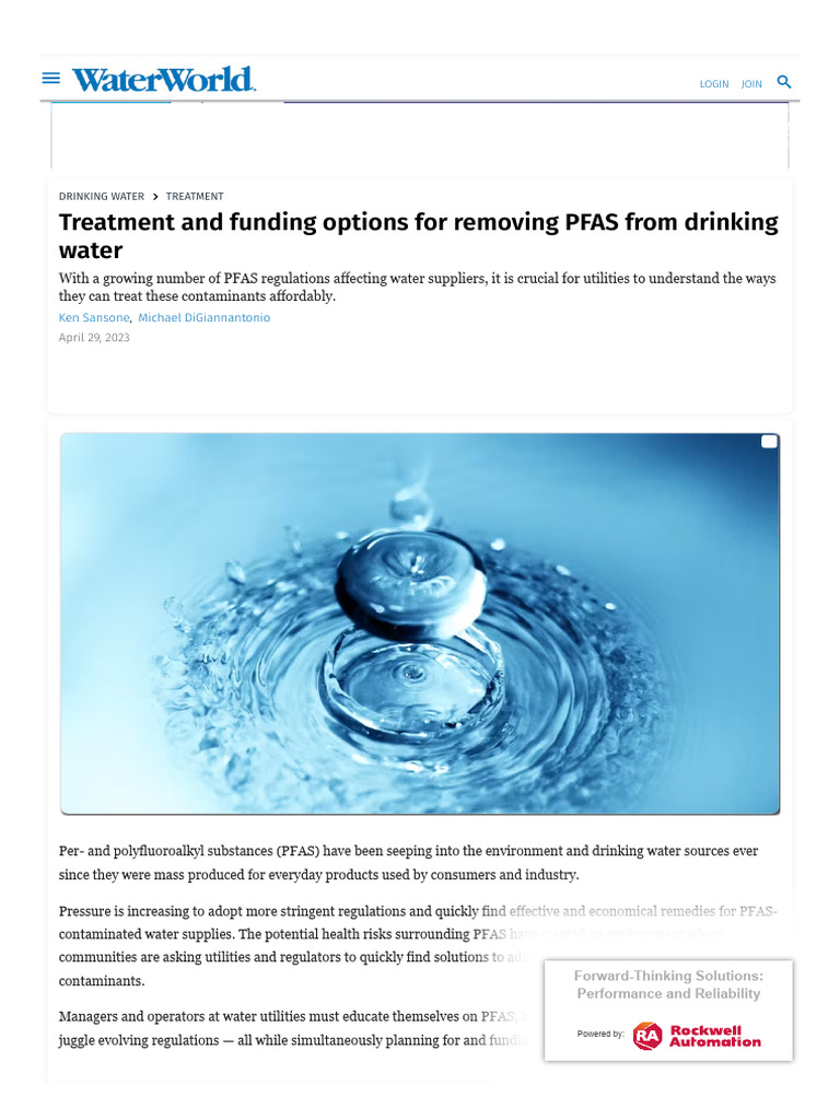2023 Us Treatment And Funding Options For Removing Pfas From