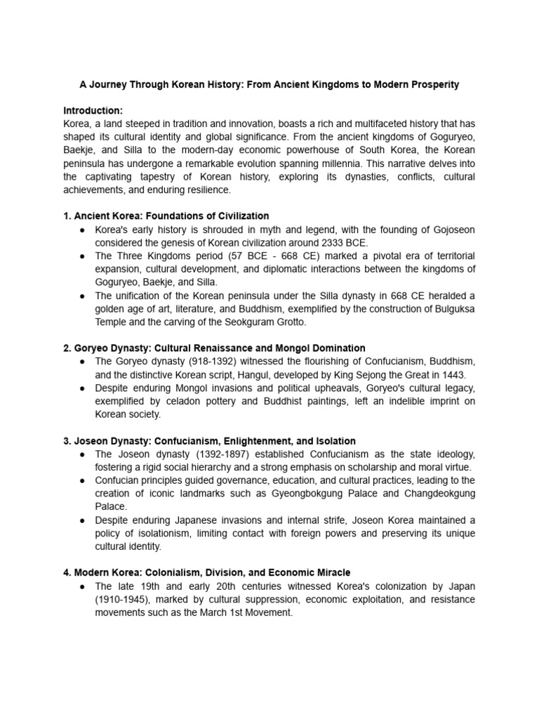 Korean History: From Kingdoms to Prosperity | PDF